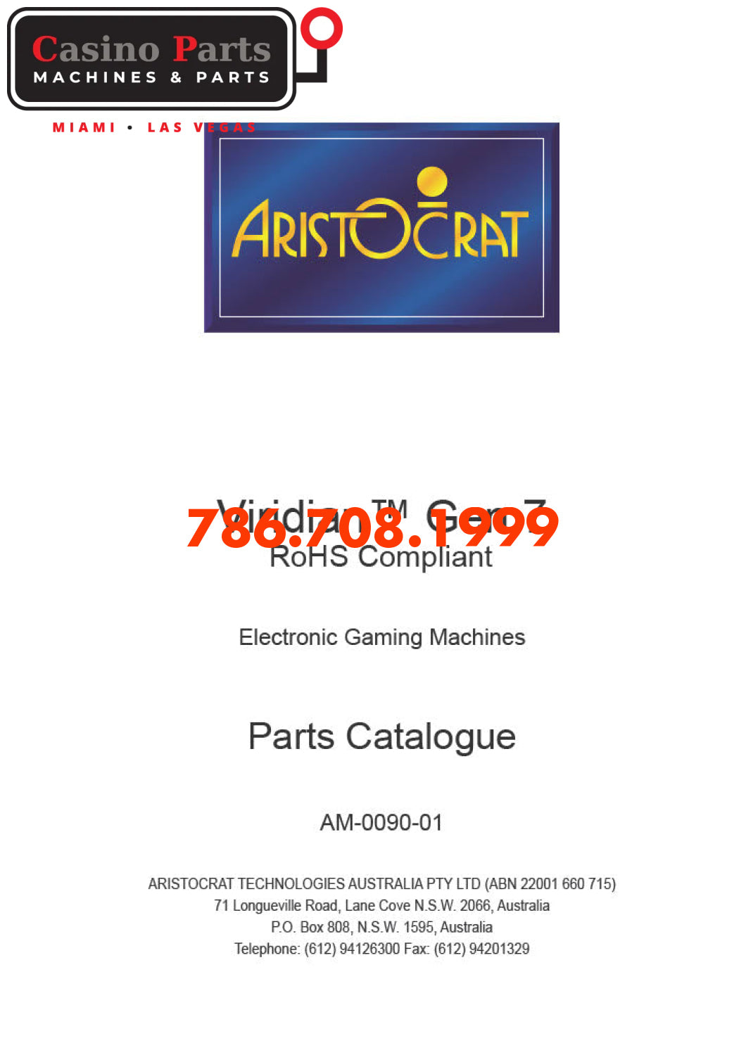 Aristocrat Viridian Gen 7 Parts Catalogue