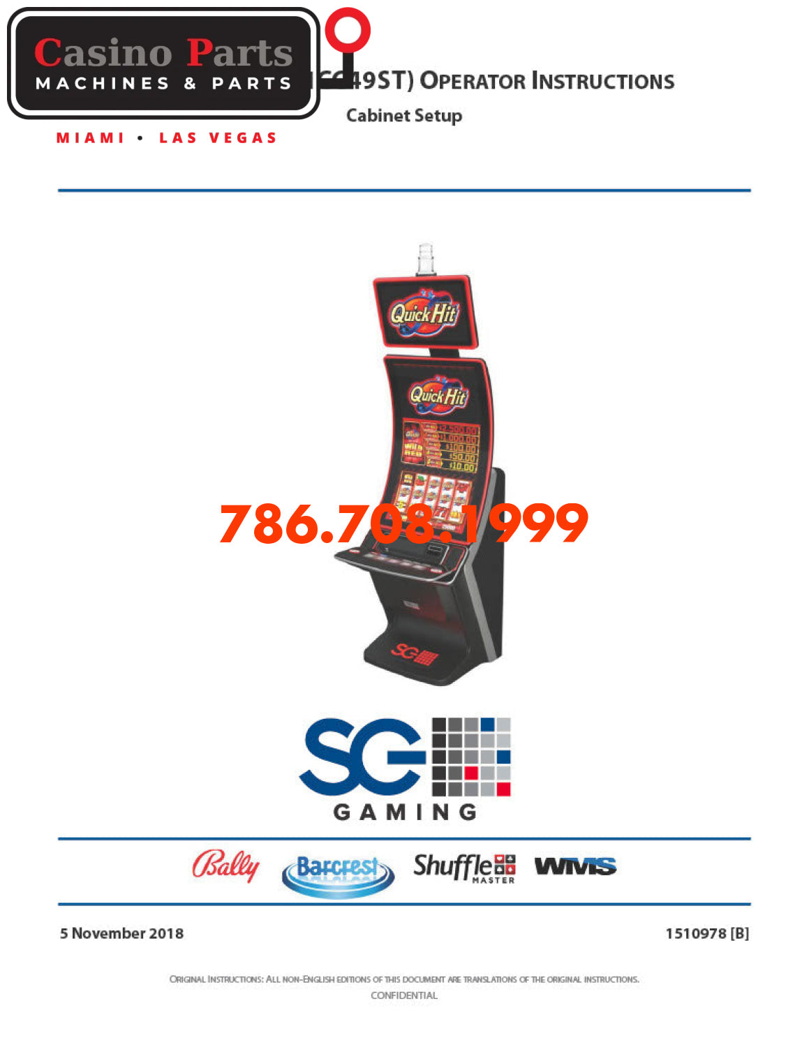 Bally Wave XL Operator Instructions Cabinet Setup